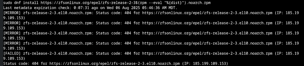 Install issue with ZFS on Rocky 10 - Linux - Level1Techs Forums
