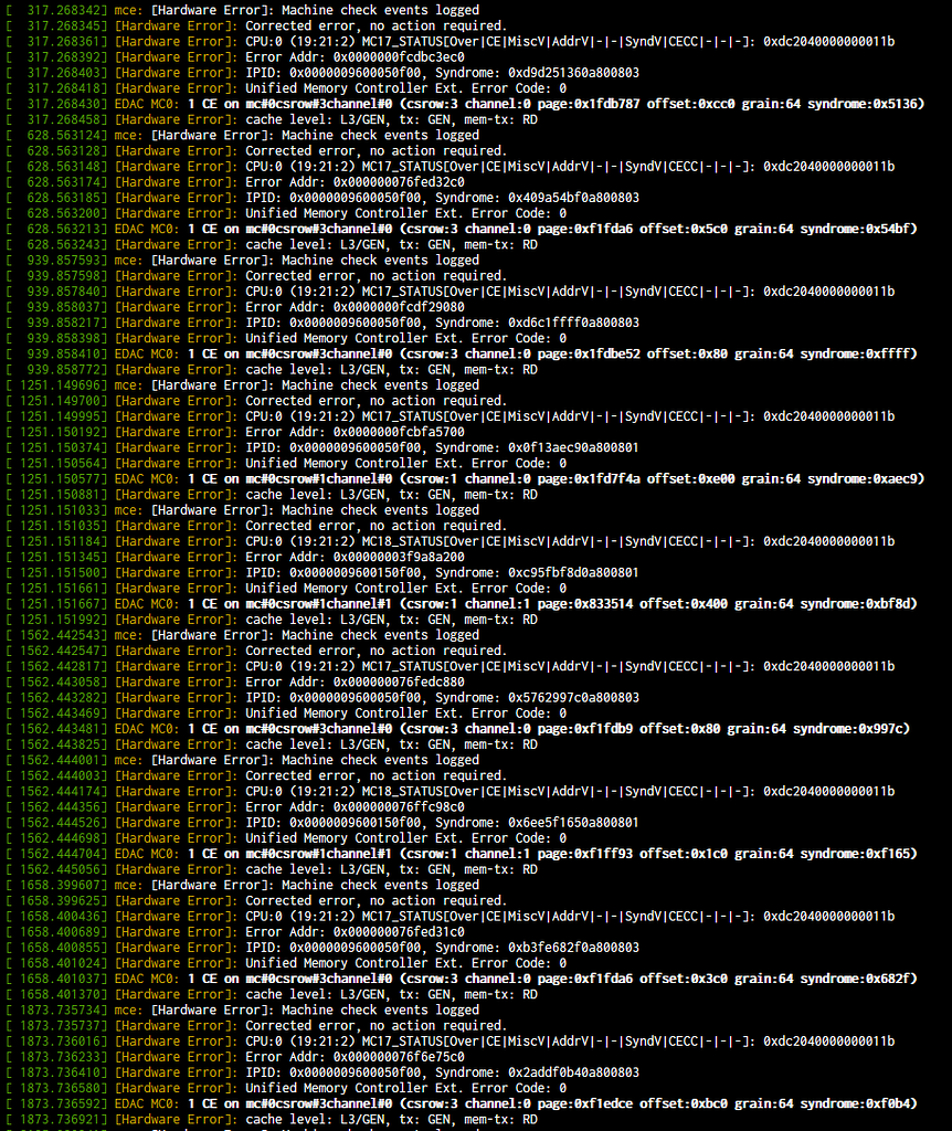 MCE Corrected error every 311 seconds. New Homelab server. (5700X, X570D4I-2T, 4x32GB ECC ...