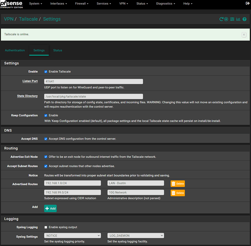 Problems with subnets on pfSense tailscale client site-to-site - Networking - Level1Techs Forums