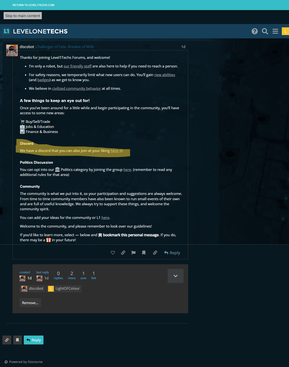 Invite Link for Discord is expired - Bug report - Level1Techs Forums