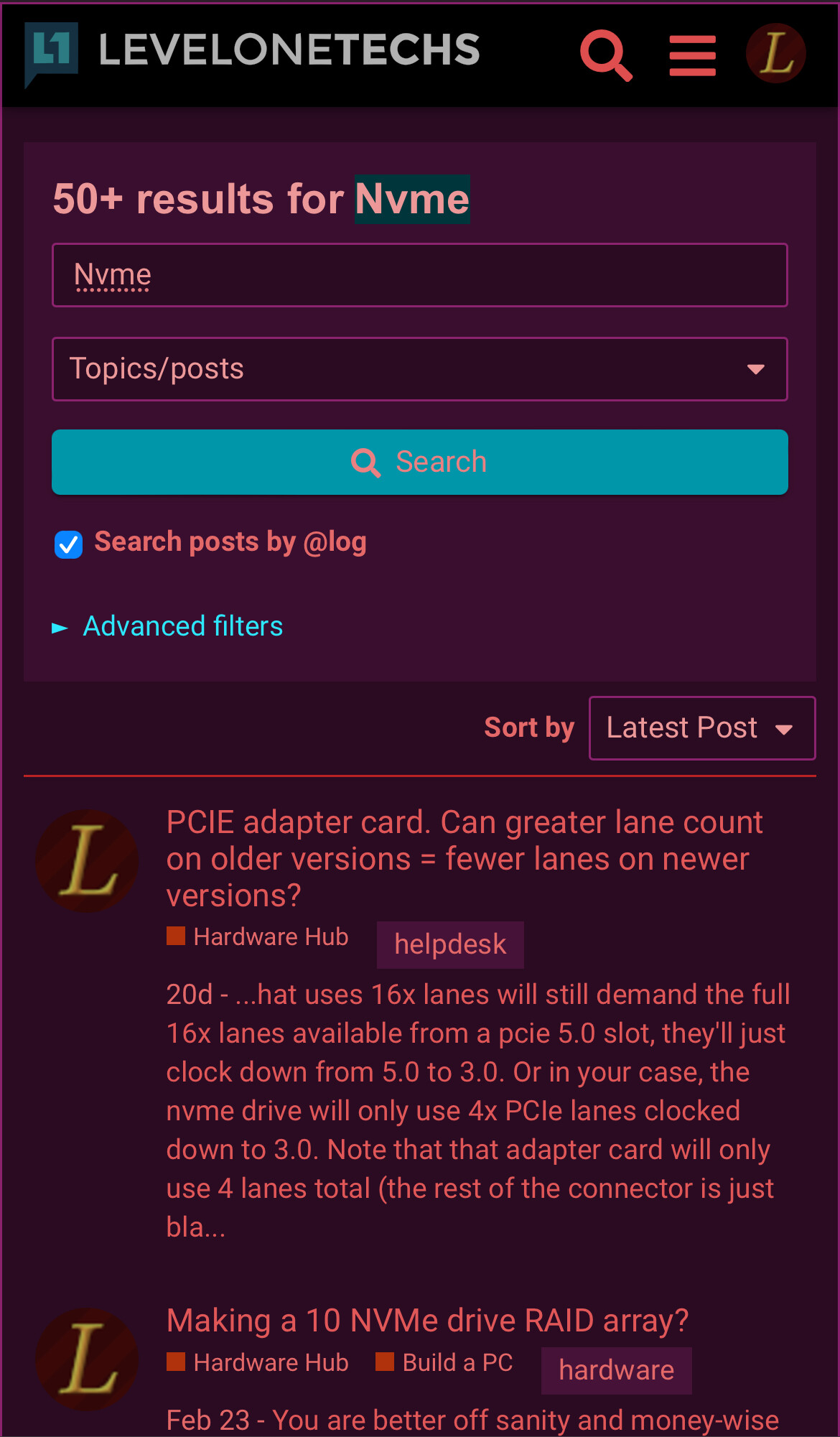 No longer searching only my own posts - Bug report - Level1Techs Forums