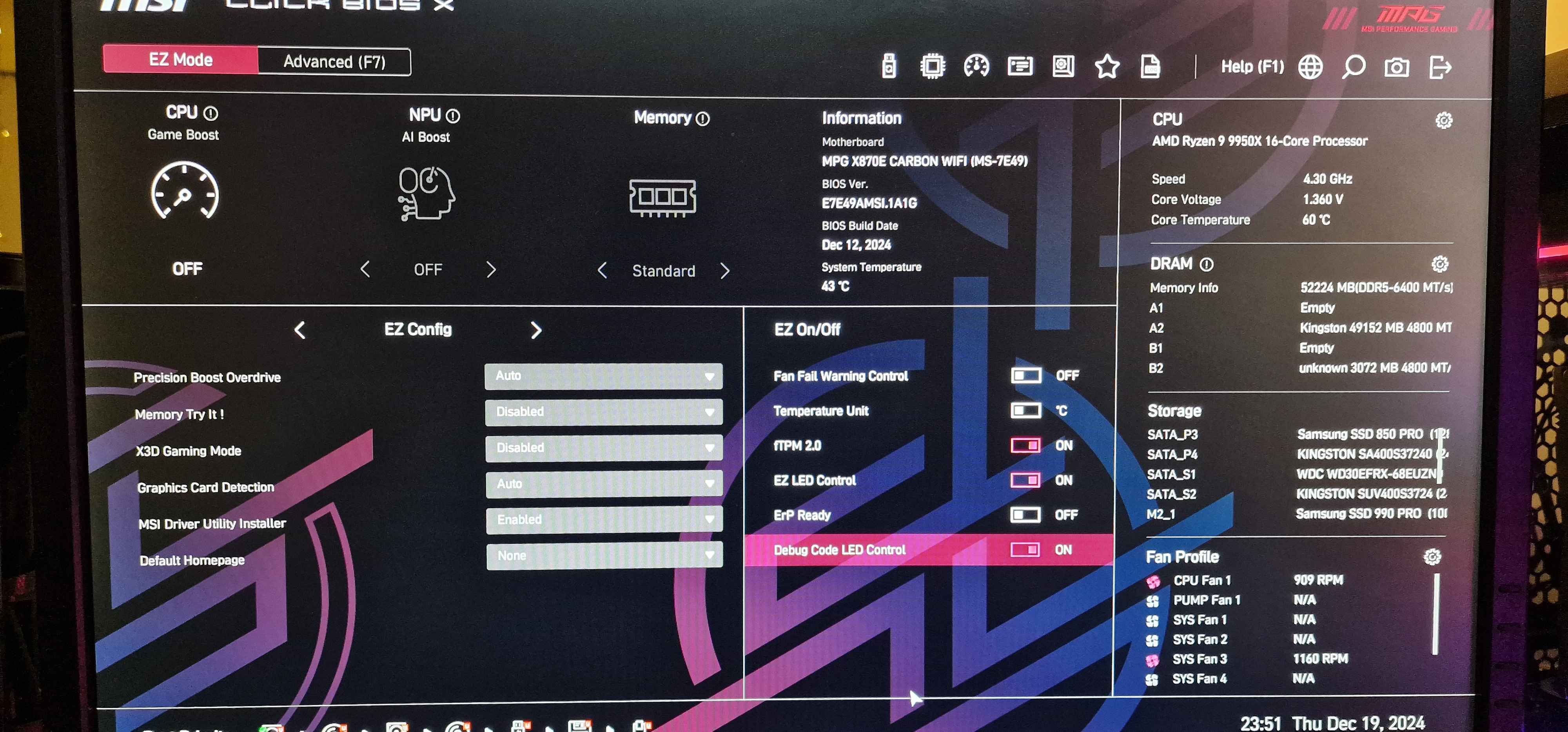 MSI X870E Carbon / 9950X / 2x48GB - RAM bizzare issues - Motherboards - Level1Techs Forums